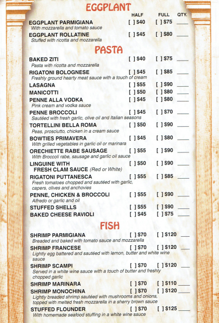 * Bella Roma Catering Menu * On Premise and Off Premise Catering ...