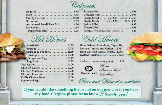 Bella Roma of Coram - Menu